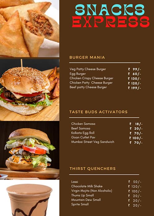 Menu of Snacks Express, Bardez, Goa