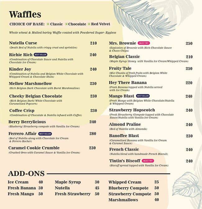 Menu of Le Gaufres, Phase 3, Mohali