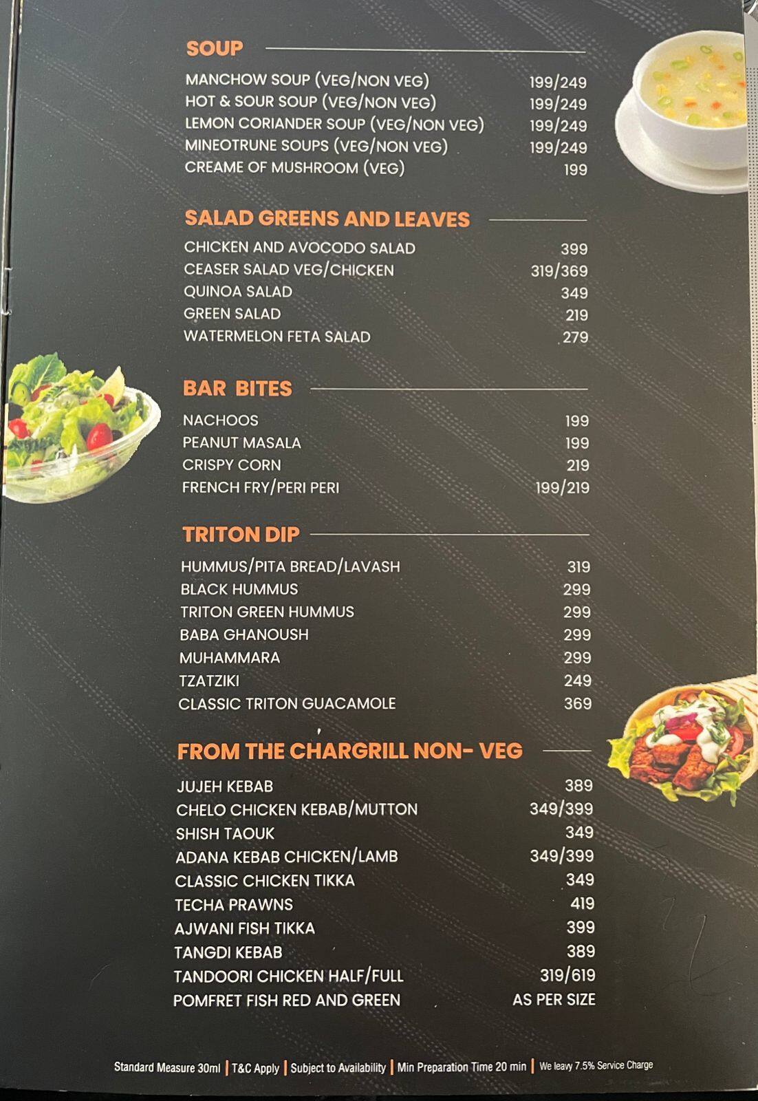 Menu of Triton, Electronic City, Bangalore