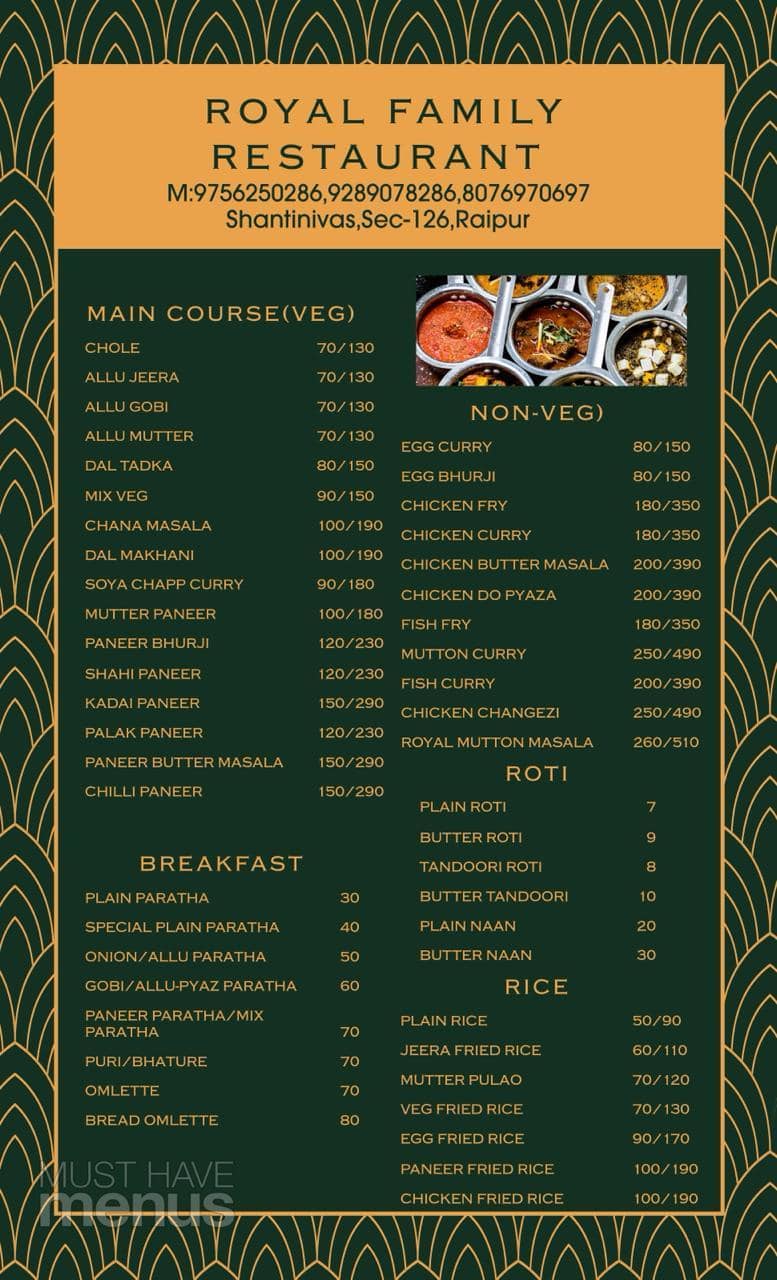 Menu of The Royal Family Restaurant, Sector 126, Noida, Noida