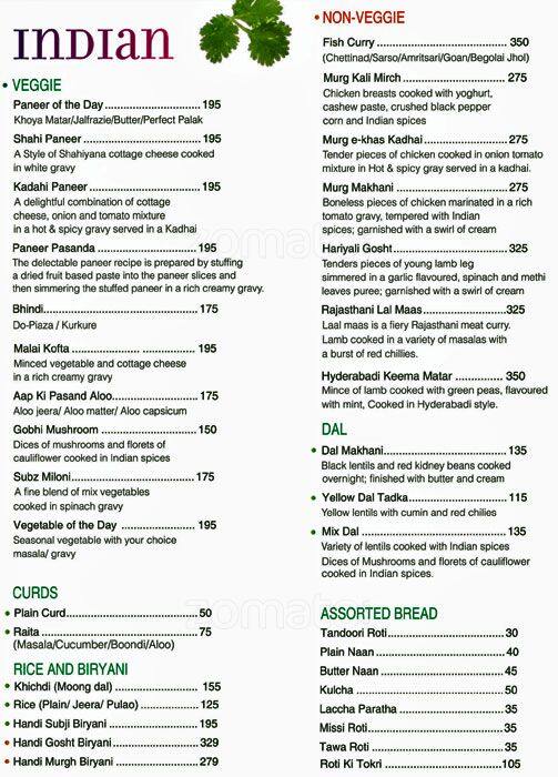 Menu at The Treat-In, Vadodara