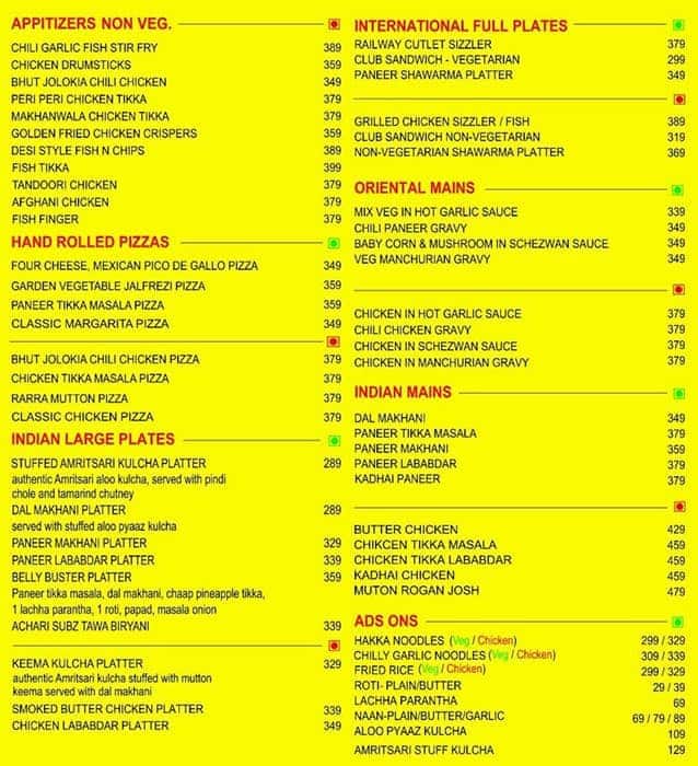 Menu of QD's Restaurant, Satyaniketan, New Delhi