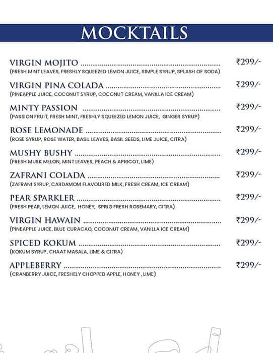 Menu of The Beryl Club - Kohinoor Continental, Chakala, Mumbai