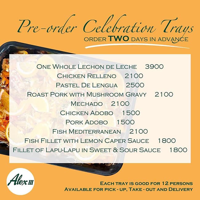 Menu at Alex III restaurant, San Juan, Wilson