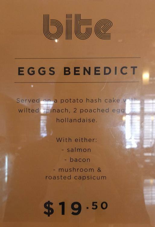 Menu at Bite Cafe, Auckland