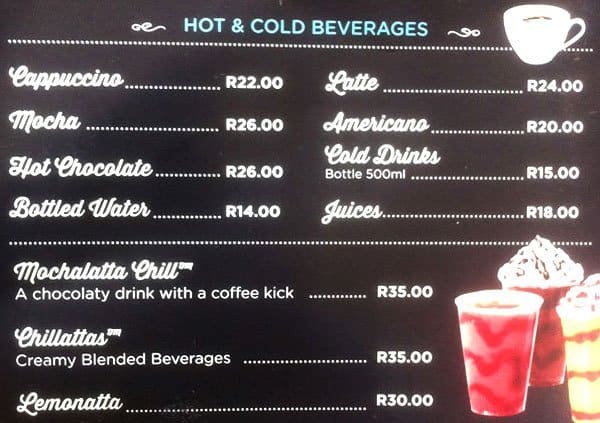 Menu at Cinnabon cafe, Centurion, Centurion Mall