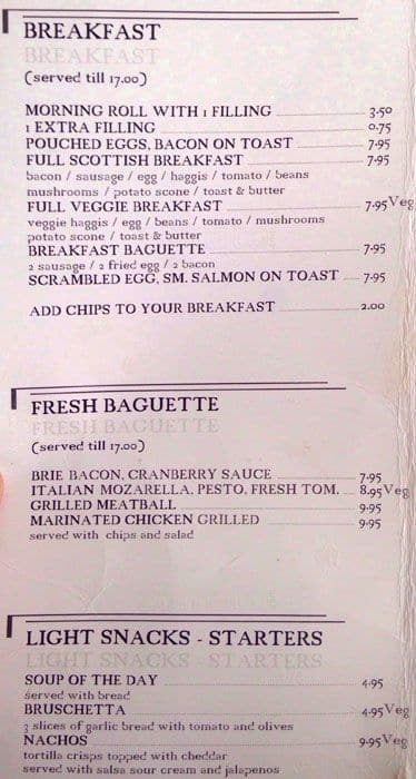 Menu at The Rabbie Burns pub & bar, Edinburgh