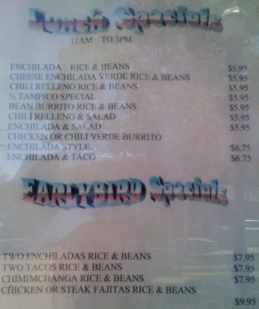 Menu at Tampico Kitchen & Lounge restaurant, Santa Cruz