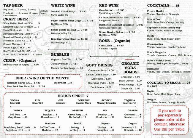 Menu at Boom Boom Burger Bar, Surfers Paradise, 7-9 Burra St