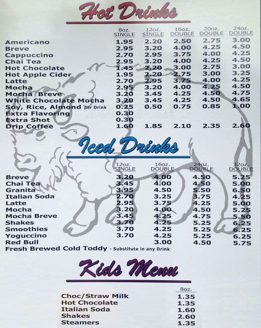 Menu at Buffalo Espresso, Mill Creek, 35th Ave SE