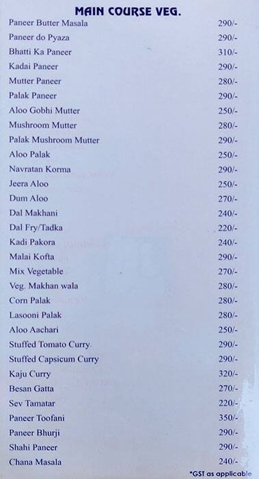 Menu at Restaurant Aroma- Pure Veg Restaurant in Udaipur, Rajasthani Food, Udaipur