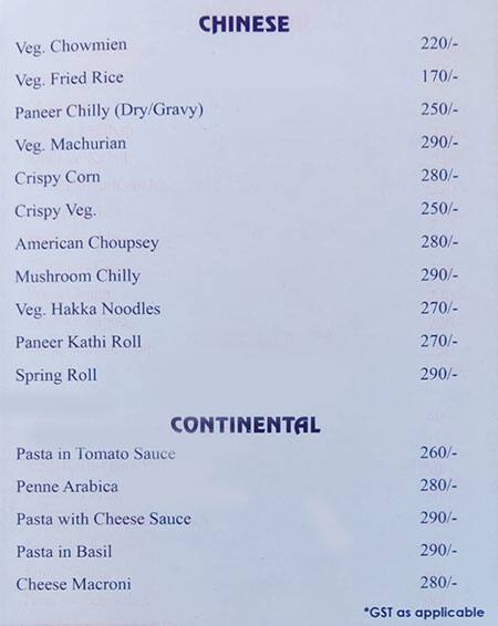 Menu at Restaurant Aroma- Pure Veg Restaurant in Udaipur, Rajasthani Food, Udaipur