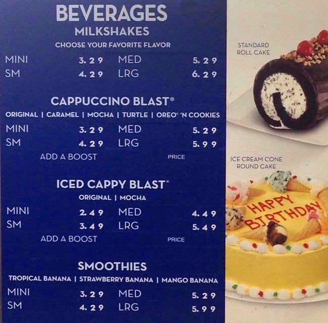 Menu at Baskin-Robbins desserts, Abington, Old York Rd