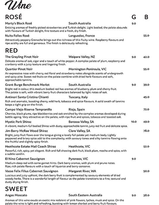 Menu at Risk Bar, Oakleigh