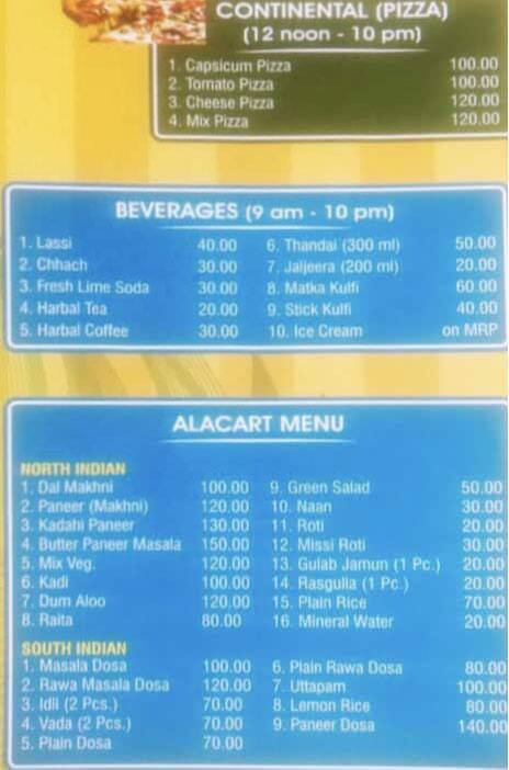 Menu of Govinda's Restaurant, Sector 33, Noida