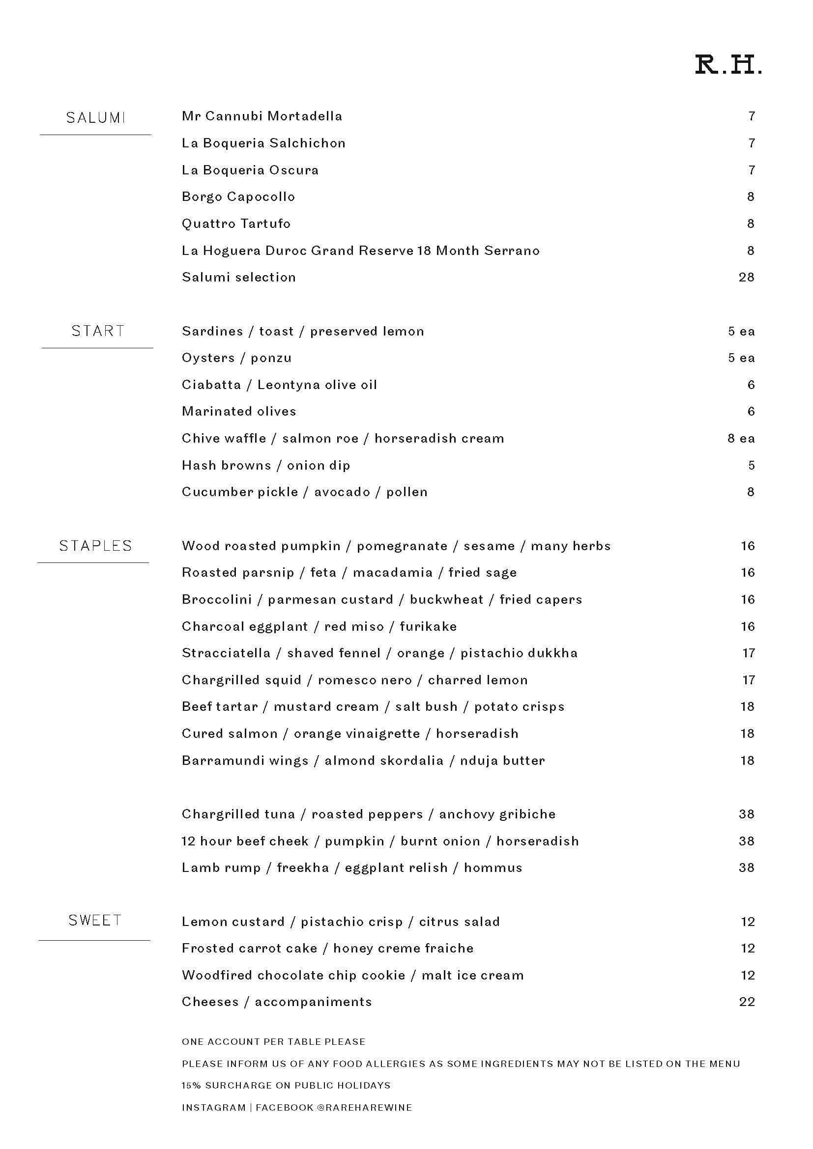 Menu at Rare Hare Wine & Food Store pub & bar, Merricks North
