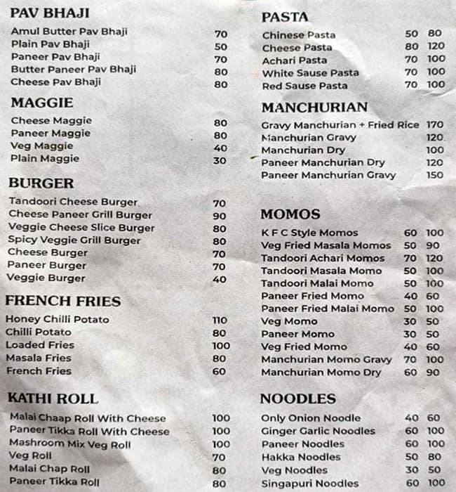Menu of Evening Point Fast Food, Tapovan, Rishikesh