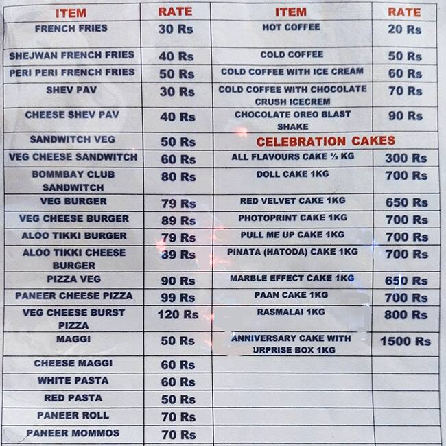 Menu of Cafe Dilicious, Talegaon, Pune