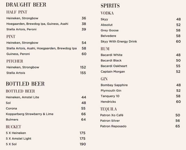 Menu at QD's restaurant, Dubai, Dubai Creek Resort