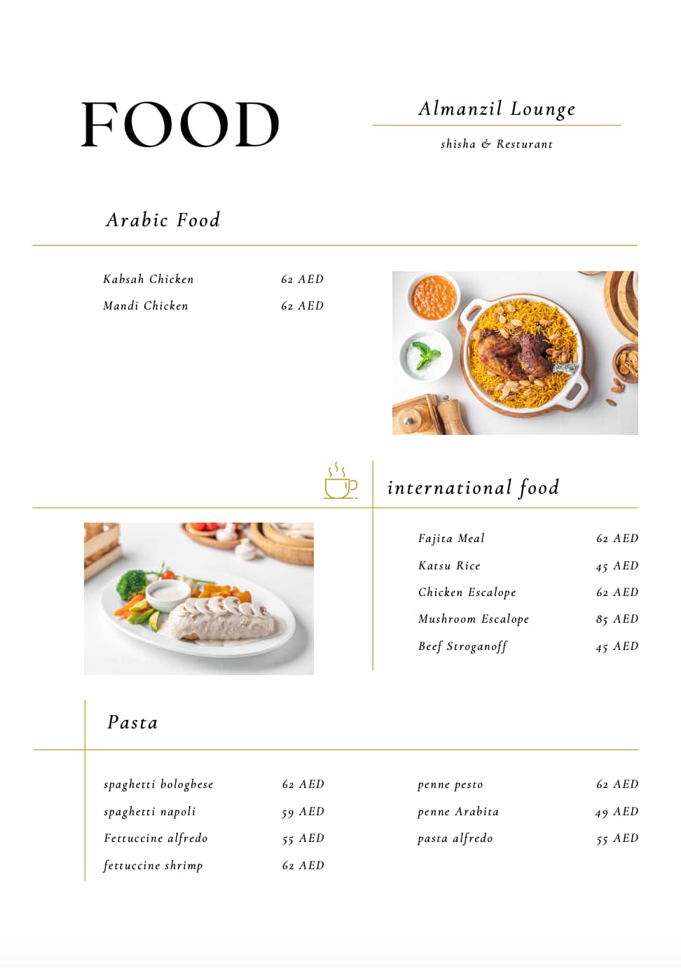 Menu of Al Manzil Lounge, Al Safa, Dubai
