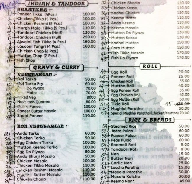 Menu at Bukhara, Kolkata, 522 - B/1 Diamond Harbour Road