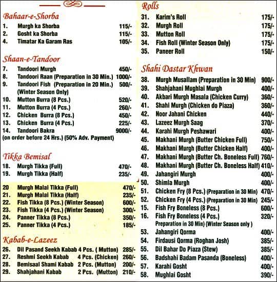 Karim's Menu, Menu for Karim's, Sector 14, Gurgaon - Zomato