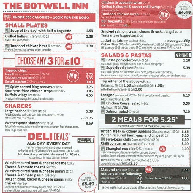 Menu at Botwell Inn pub & bar, Hayes