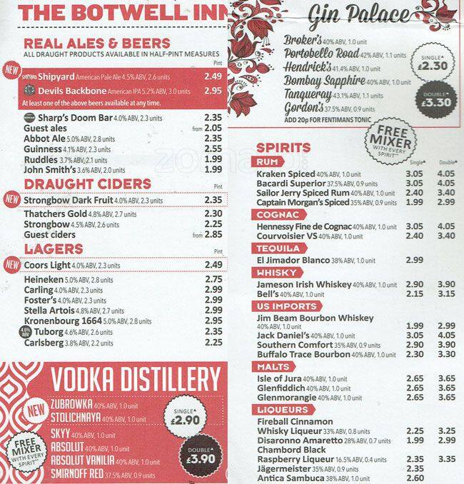 Menu at Botwell Inn pub & bar, Hayes