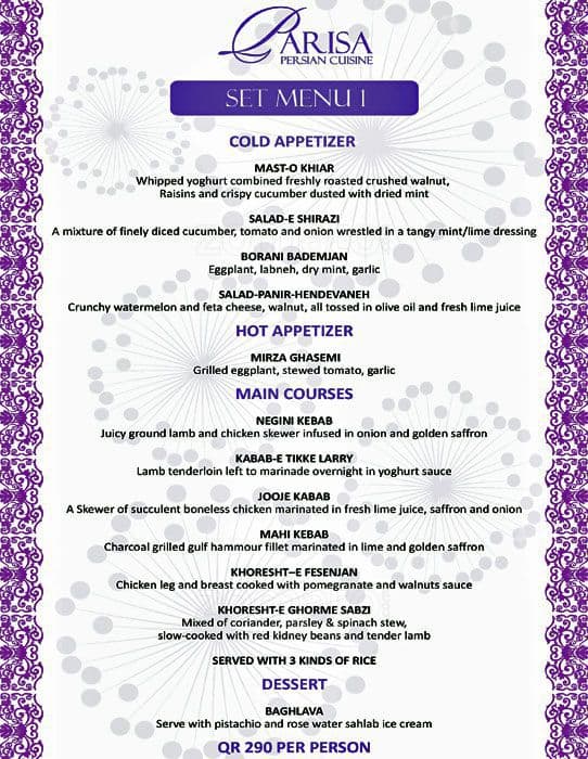 Parisa - Sharq Village & Spa Menu - Zomato Qatar