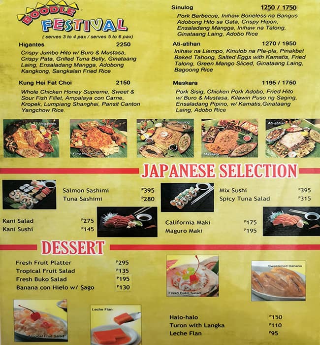Menu at Sangkalan restaurant, Quezon City, 25 Visayas Avenue