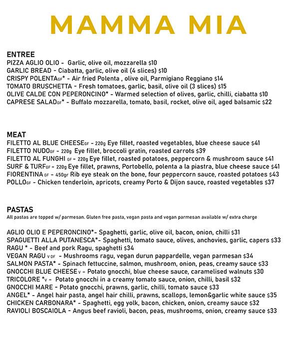 Menu at Mamma Mia Ristorante Italiano pizzeria, Tauranga, 14 Pacific Ave