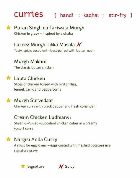 Menu at The Yellow Chilli, Chandigarh, SCO 60