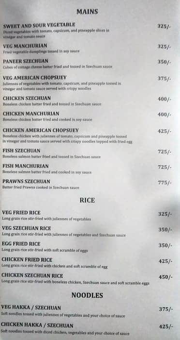 Menu of Cinnamon Restaurant, Rasta Peth, Pune
