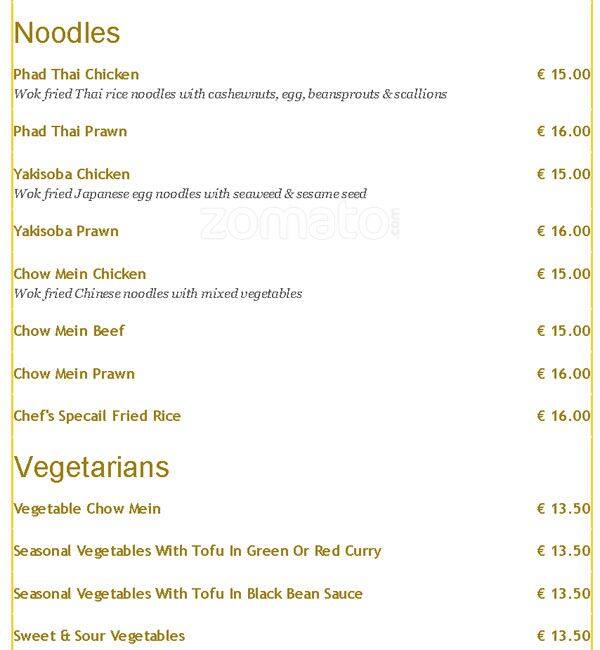 Menu at Chai-Yo restaurant, Dublin