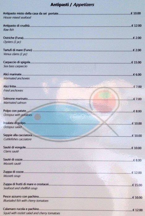 Hosteria del Pesce a Roma: Foto del Menu con Prezzi - Zomato Italia