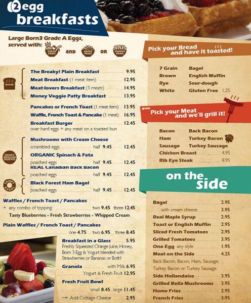 Sunshine Diner Menu, Menu podniku Sunshine Diner, Kitsilano, Vancouver ...