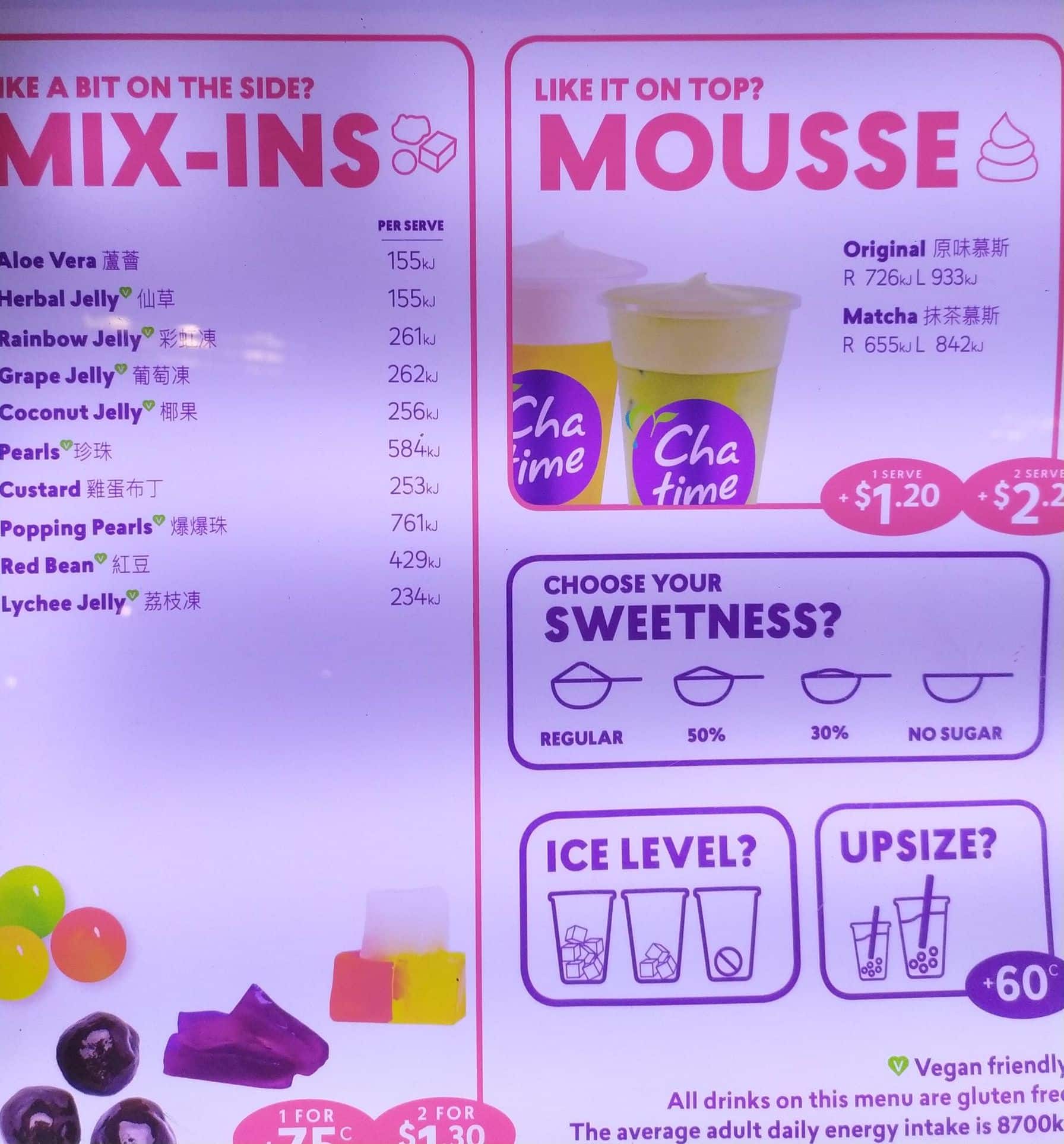 Menu at Chatime restaurant, Chippendale, 28 Broadway