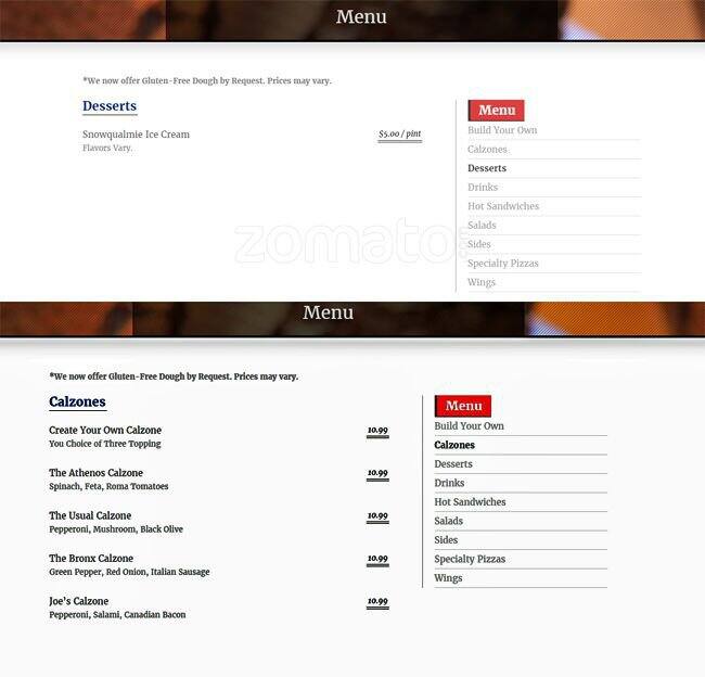 Menu at Pudge Brothers Pizza pizzeria, Seattle