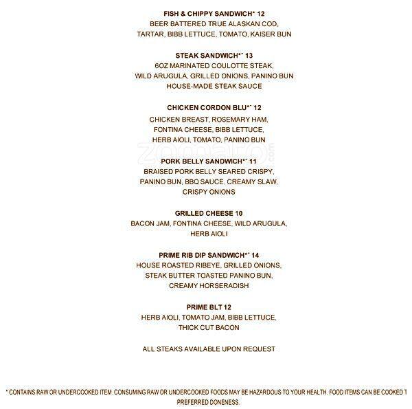 Menu at Prime Steakhouse Redmond, Redmond