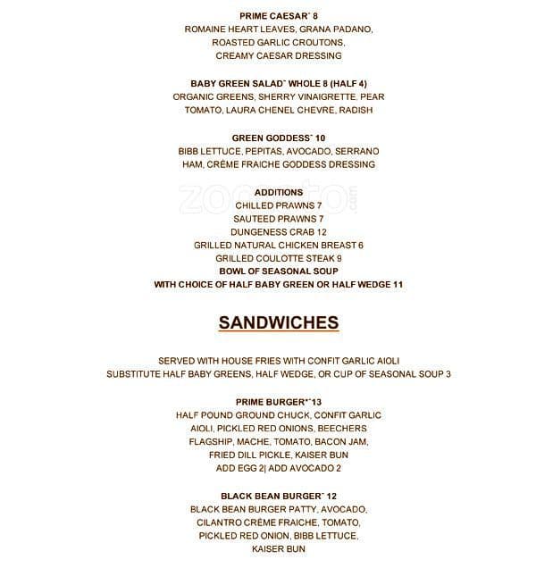 Menu at Prime Steakhouse Redmond, Redmond