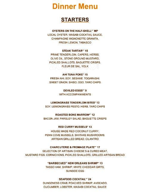 Menu at Prime Steakhouse Redmond, Redmond