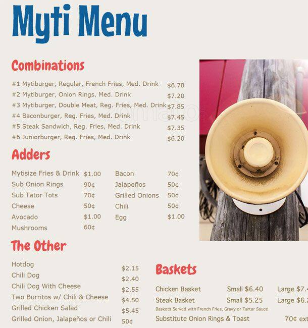 Menu at Mytiburger fast food, Houston, Kempwood Dr