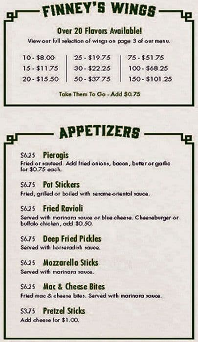 Menu at Finney's Royal Grotto pub & bar, Doylestown