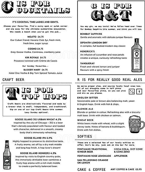 Menu at Tide End Cottage pub & bar, Teddington