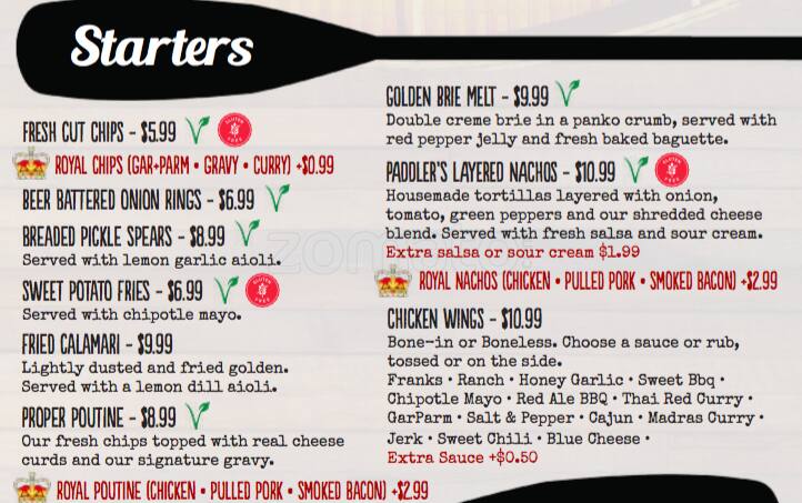 Menu at Canoe & Paddle pub & bar, Lakefield