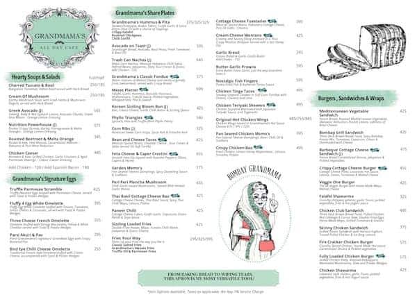 Menu of Grandmama's Cafe, Mulund West, Mumbai