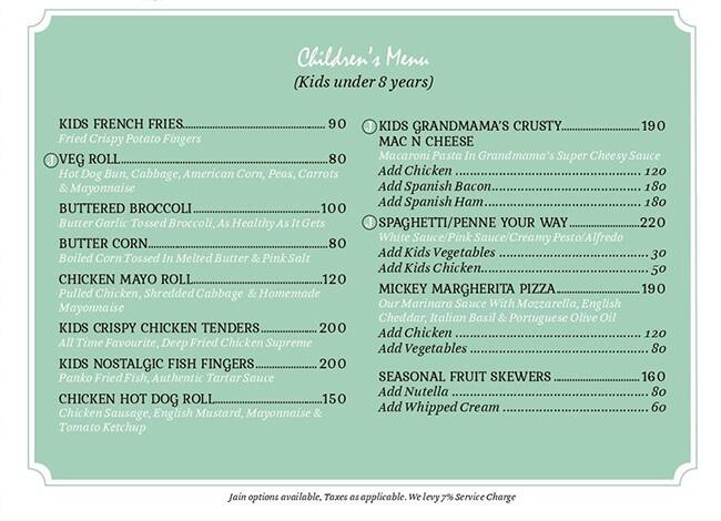 Menu at Grandmama's Cafe Juhu, Mumbai