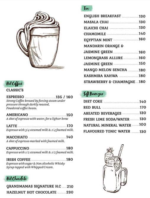 Menu at Grandmama's Cafe Juhu, Mumbai