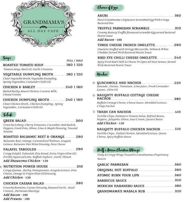Menu at Grandmama's Cafe, Mumbai, High Street Phoenix