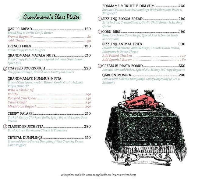 Menu at Grandmama's Cafe Juhu, Mumbai